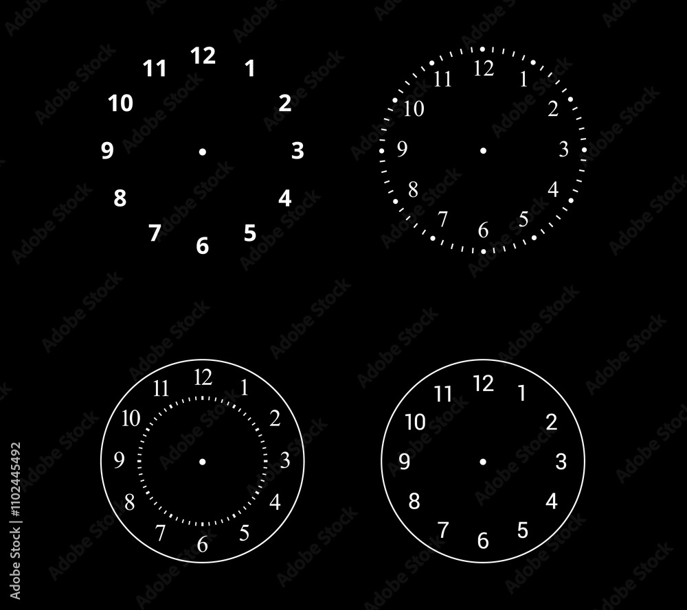 Mechanical clock faces with arabic numerals, bezel. Timer or stopwatch ...