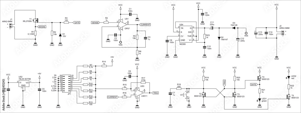 Schematic diagram of digital electronic device on paper sheet. Vector ...