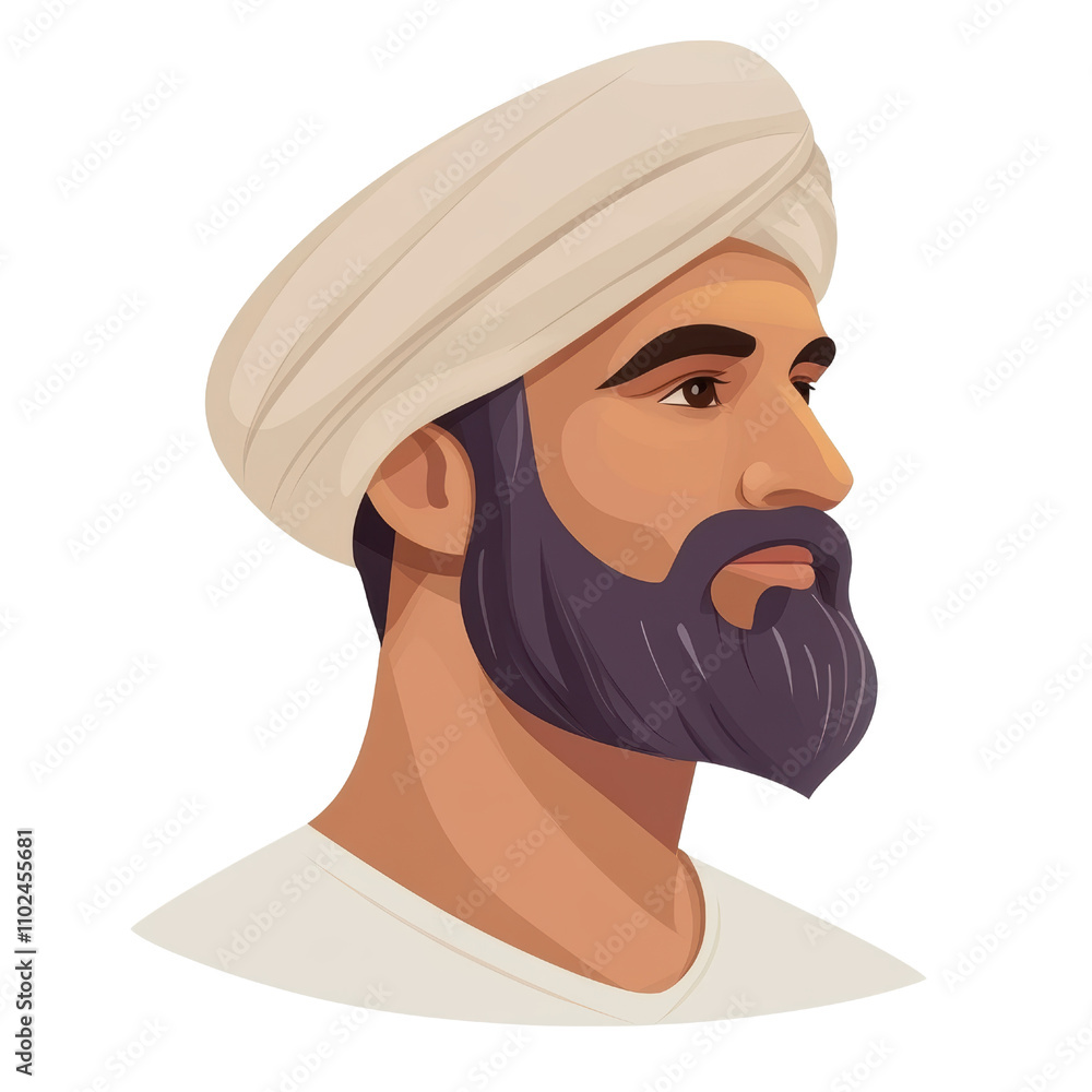A Sikh man with a turban, beard, and traditional attire isolated on ...