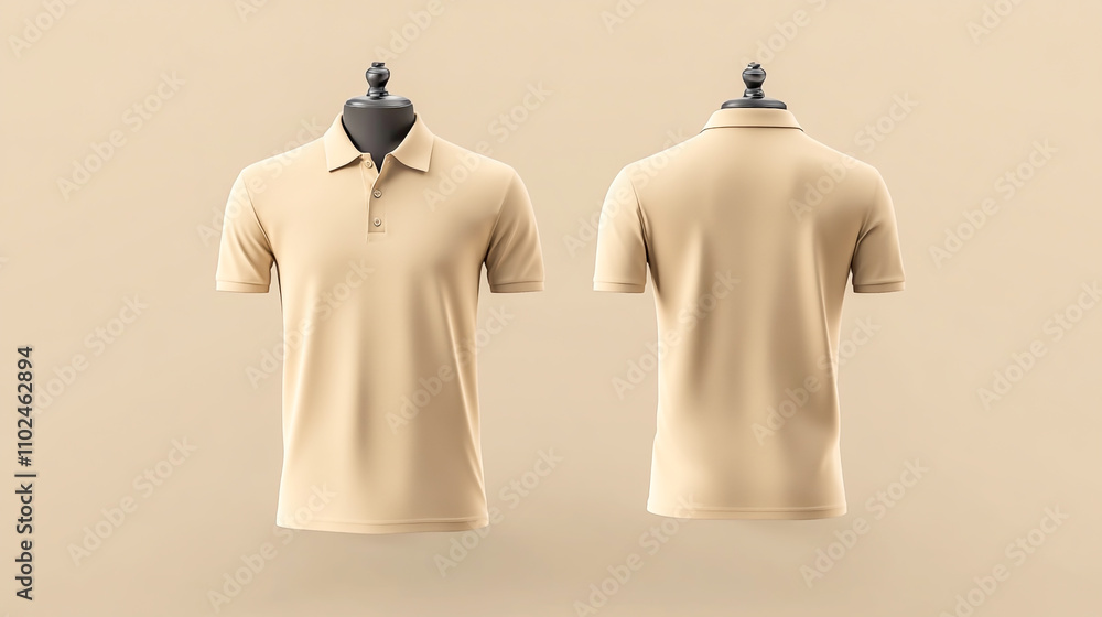 Beige polo shirt mockup template on a mannequin, front and back view, 2 ...
