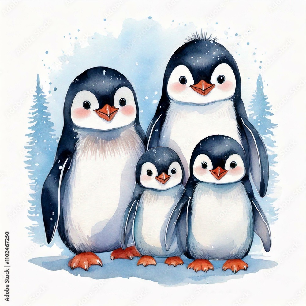 Cute Watercolor Penguins Winter Watercolor vector images create your ...