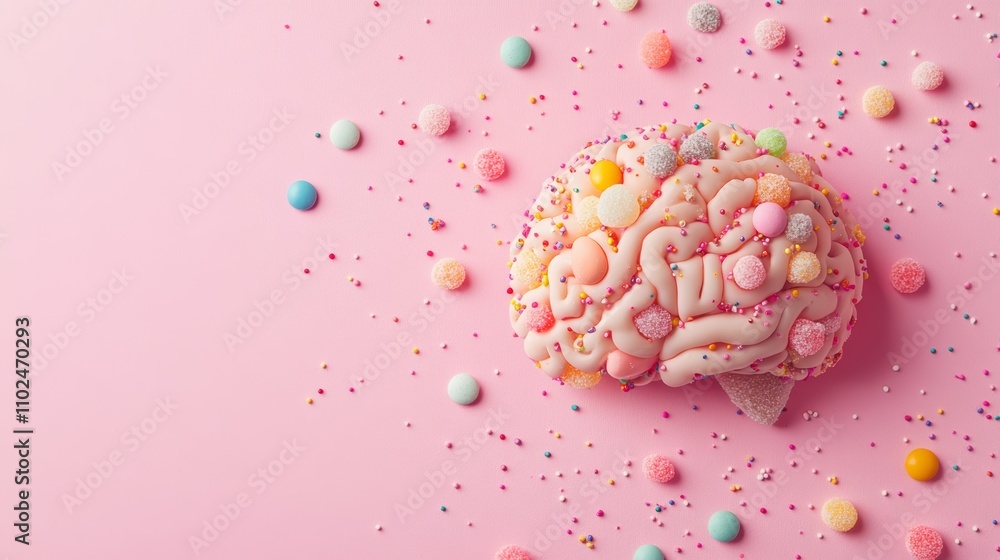 Brain model covered in colorful candy and sprinkles shows sugar ...