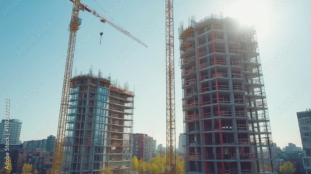 Tower cranes and the skeleton structure of apartment buildings under ...