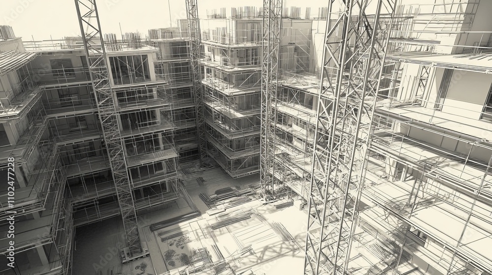 Tower cranes and the skeleton structure of apartment buildings under ...
