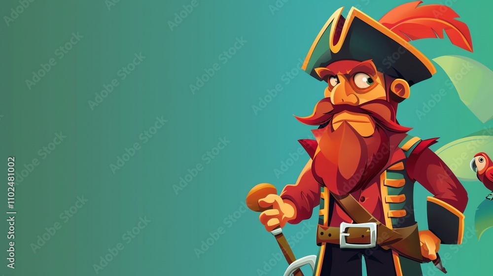 Cartoon pirate captain with a red beard and an angry expression ...