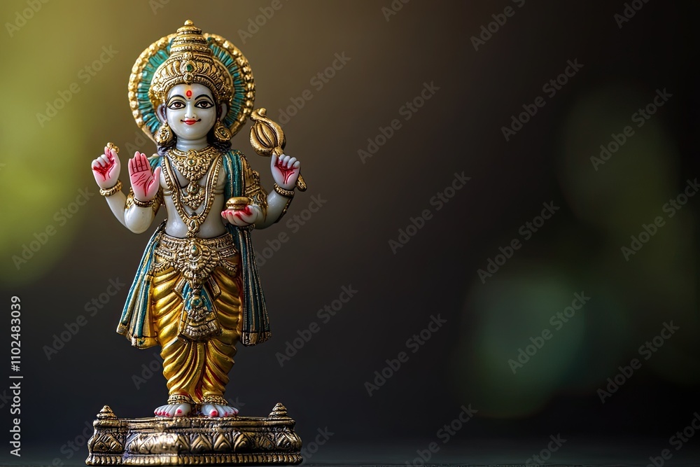 Lord vishnu narayan hindu god toy decoration isolated on black gradient ...