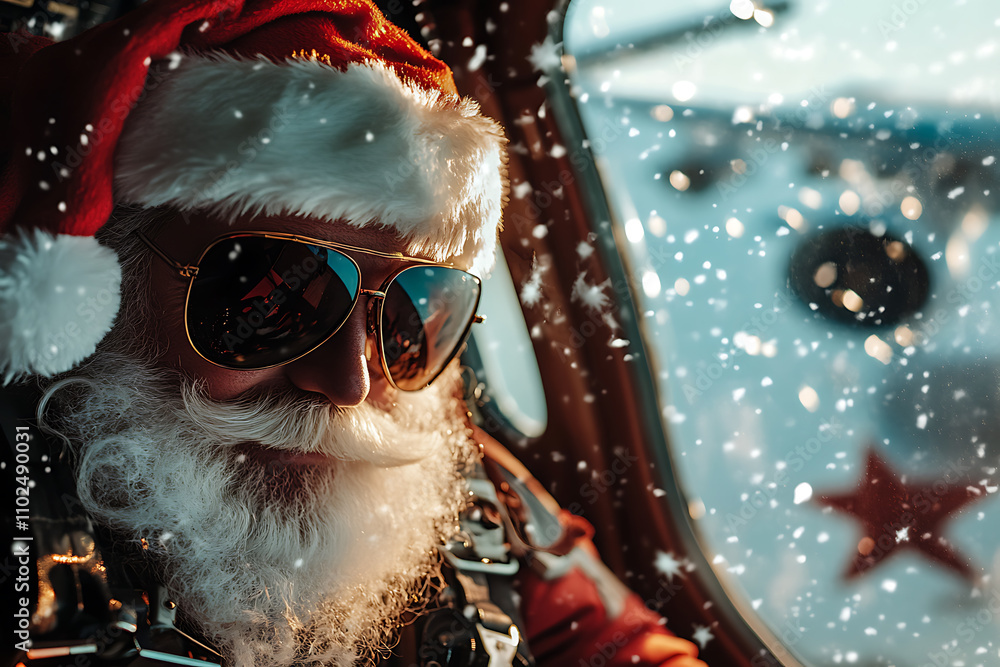 Santa Claus as a professional airline pilot in a snowy, holiday-themed ...