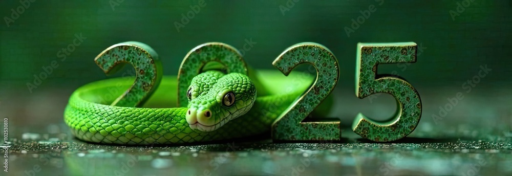 creative depiction of year "2025" featuring green snake elegantly ...