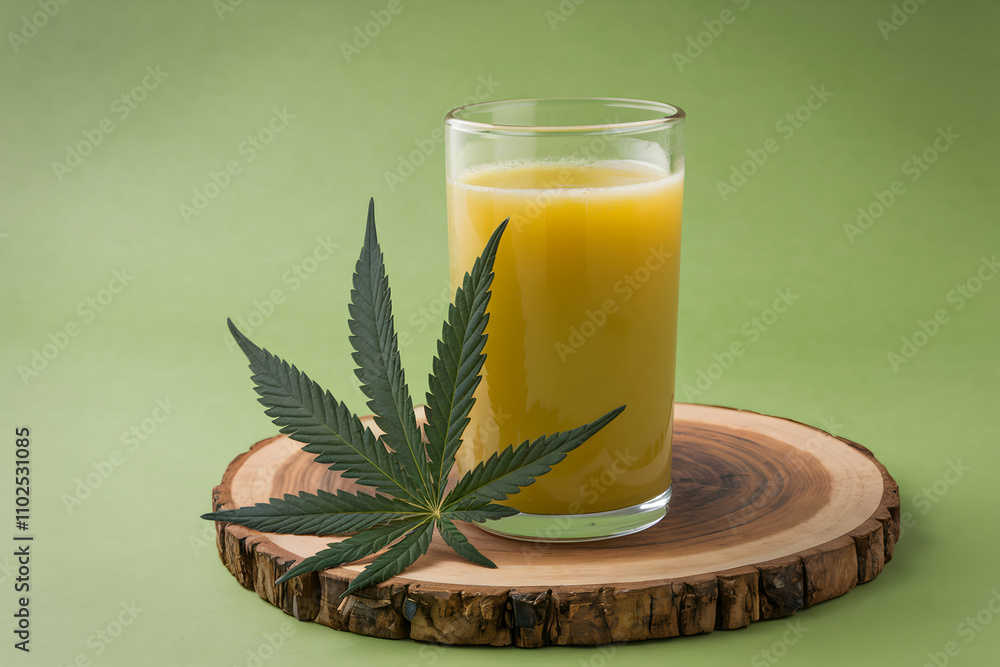Cannabis Juice Yellow juice and cannabis leaf blend refreshingly with ...