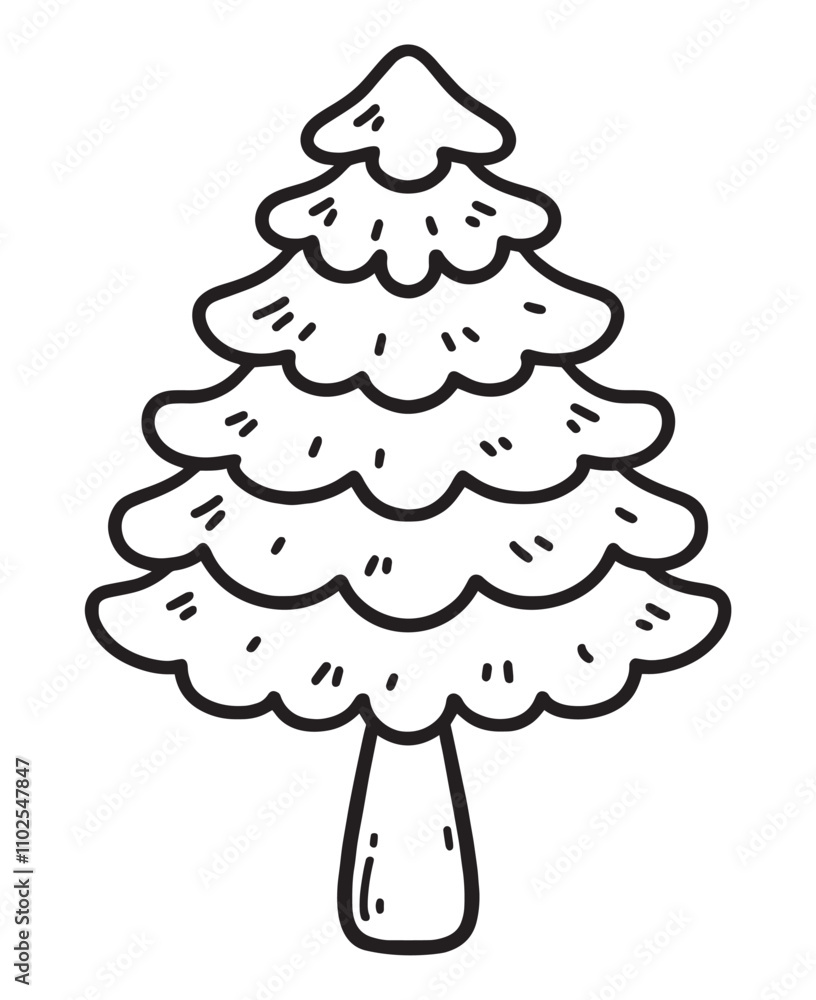 Tree, conifer, spruce, logo, Line art drawing. Coloring page. vector ...