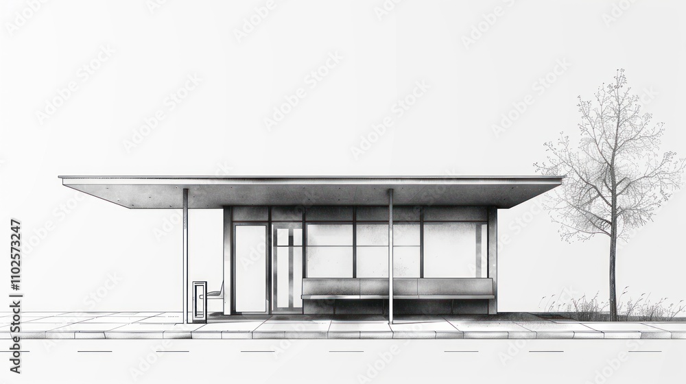 Architectural sketch of a modern bus shelter. Stock Illustration ...