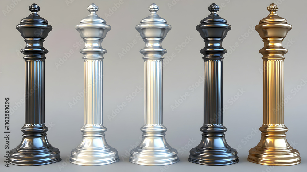 Five Metallic Columns, Elegant Architectural Design in Black, Silver ...