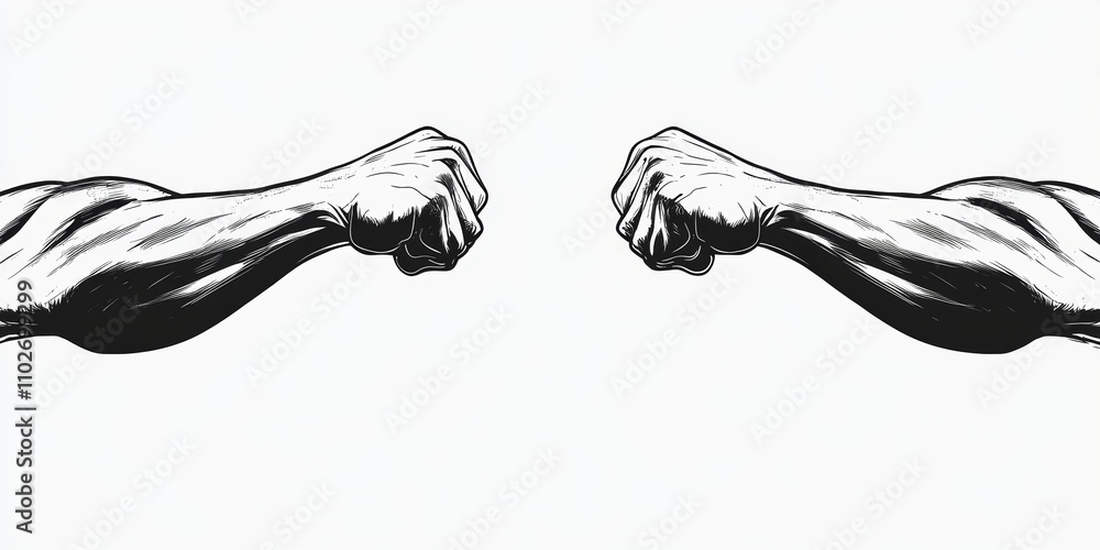 Strong Muscular Arms Flexing Power Strength Fitness Cartoon ...