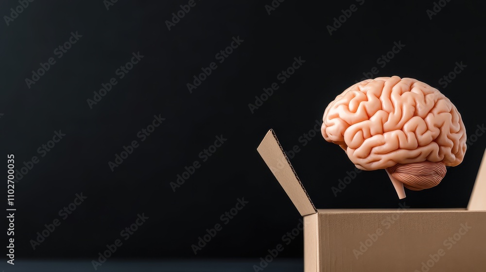 A creative visualization of a realistic brain emerging from a cardboard ...