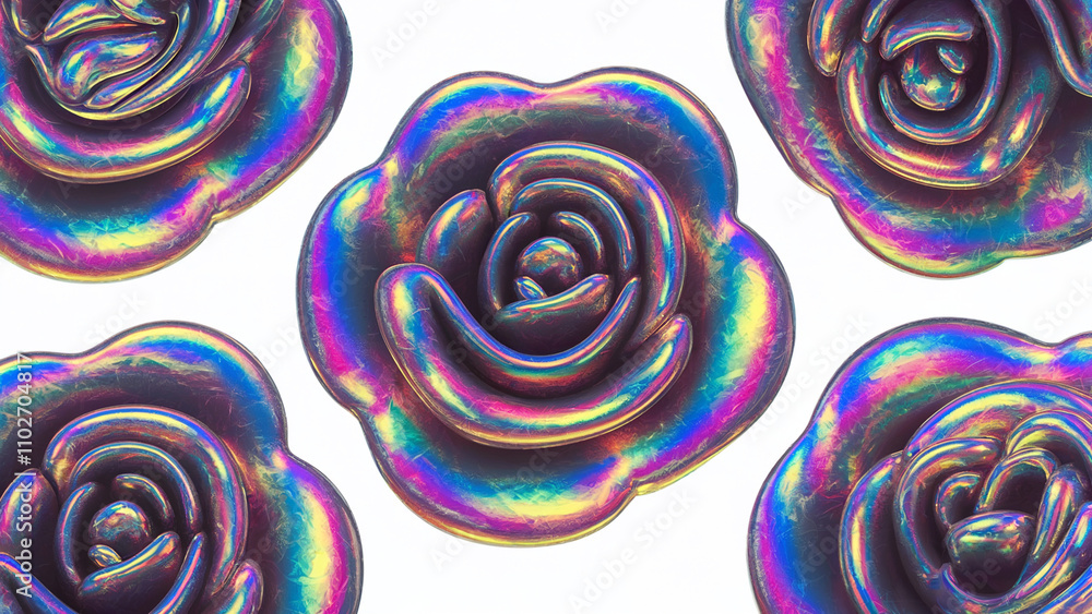 iridescent holographic clipart of a simple 3d shape in the form of rose ...