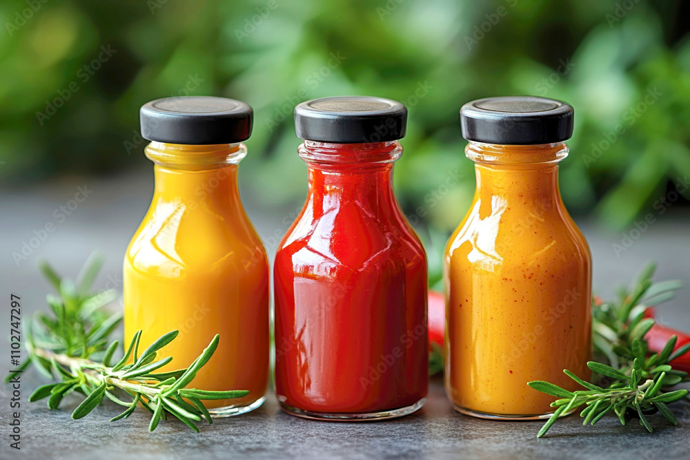 Vintage condiment bottles with ketchup, mustard, and mayonnaise for ...