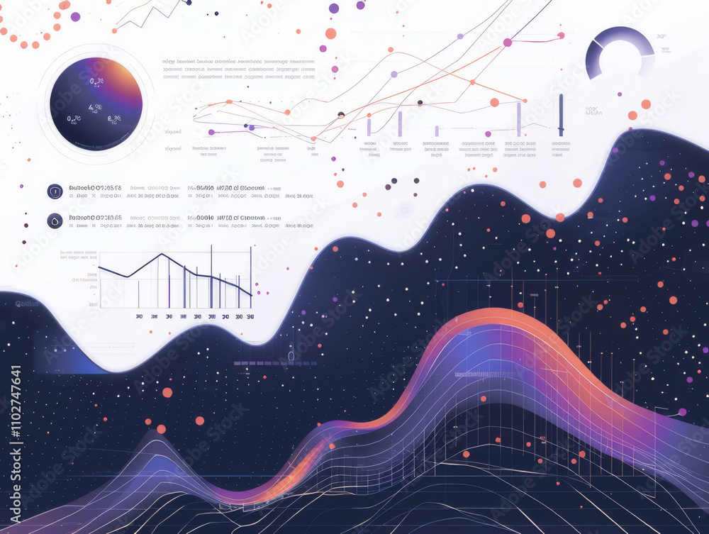 Big data analytics report. Infographic with graph and chart on abstract ...