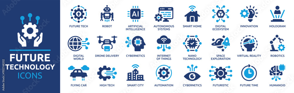 Future technology icon set. Containing robot, artificial intelligence ...
