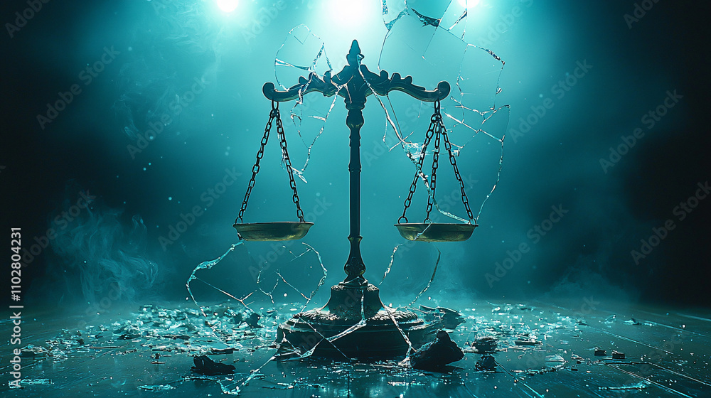 symbolic image of broken scale of justice, representing imbalance and ...