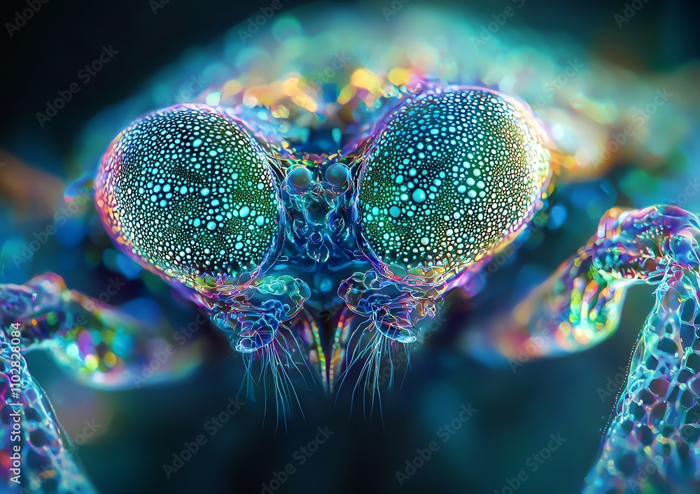 Developing mantis shrimp embryo, complex neural network, iridescent ...
