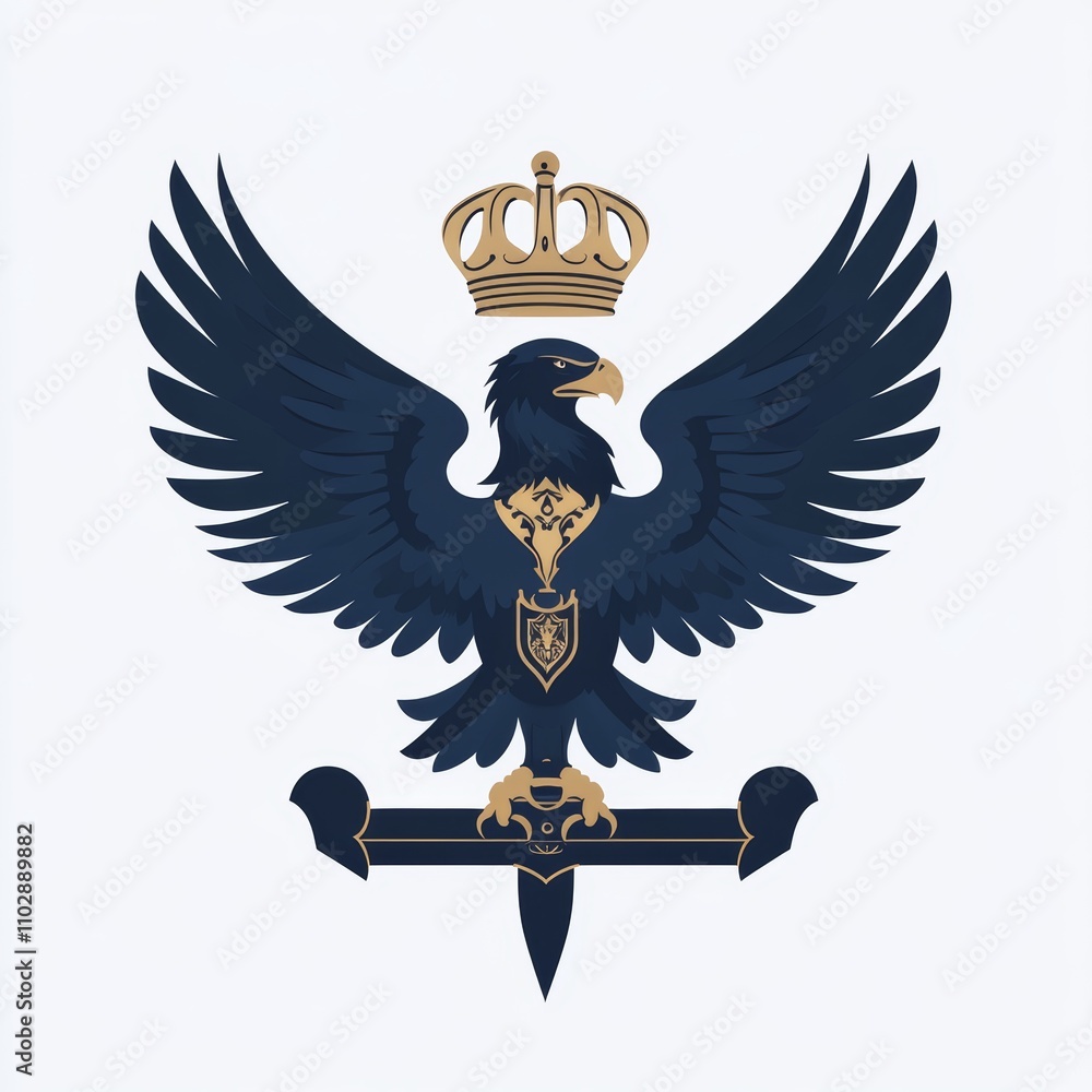 Stock-Illustration „Double-Headed Eagle Logo Design with Sword and ...