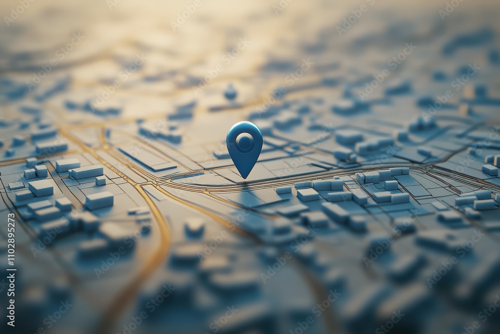 Map location pin GPS navigation blue marker detailed cartography street ...