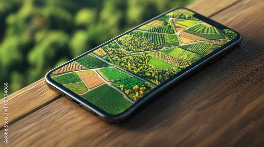 Smartphone app with a detailed map of farming zones, crop analytics ...