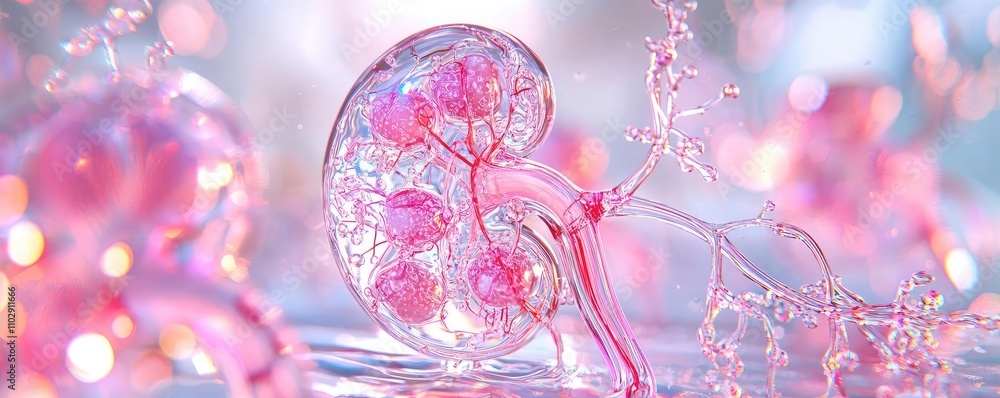 Advanced kidney study, animated nephron filtration, 3D illustration ...