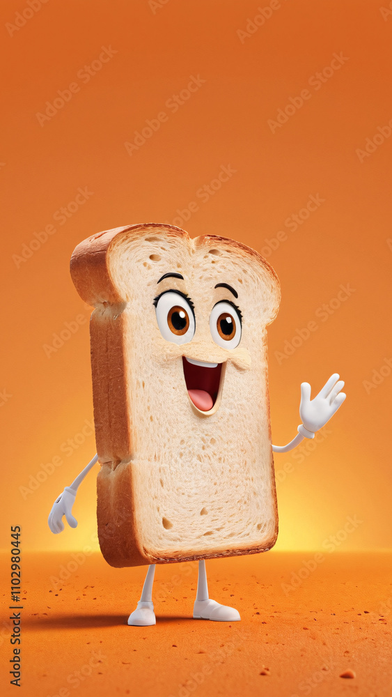 Funny toast with a face on an orange background. Artificial ...
