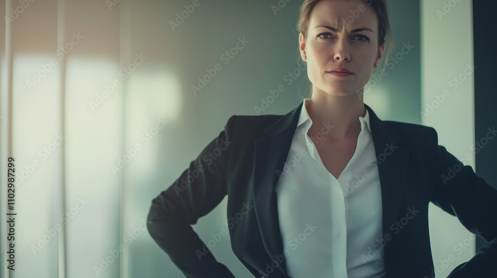 Confident Businesswoman: A strong and assertive businesswoman stands ...
