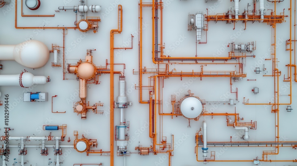 Oil refinery concept. A detailed engineering schematic of a refinery ...
