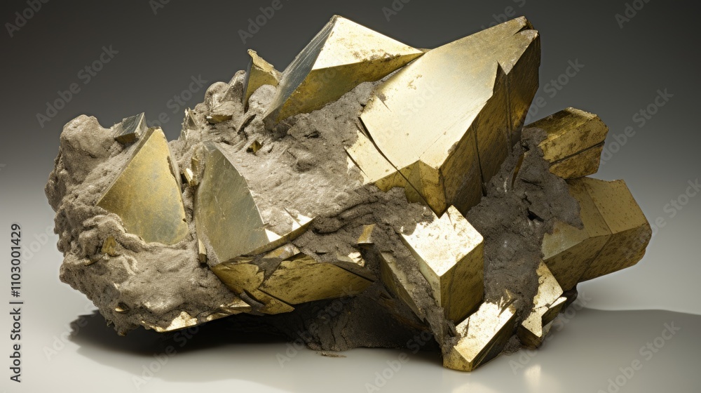 Mineral specimen of pyrite showcasing metallic luster and golden hue ...