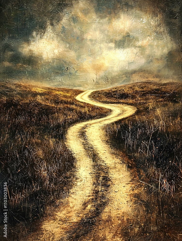 An isolated, textured path diverging from a common trail on a white ...