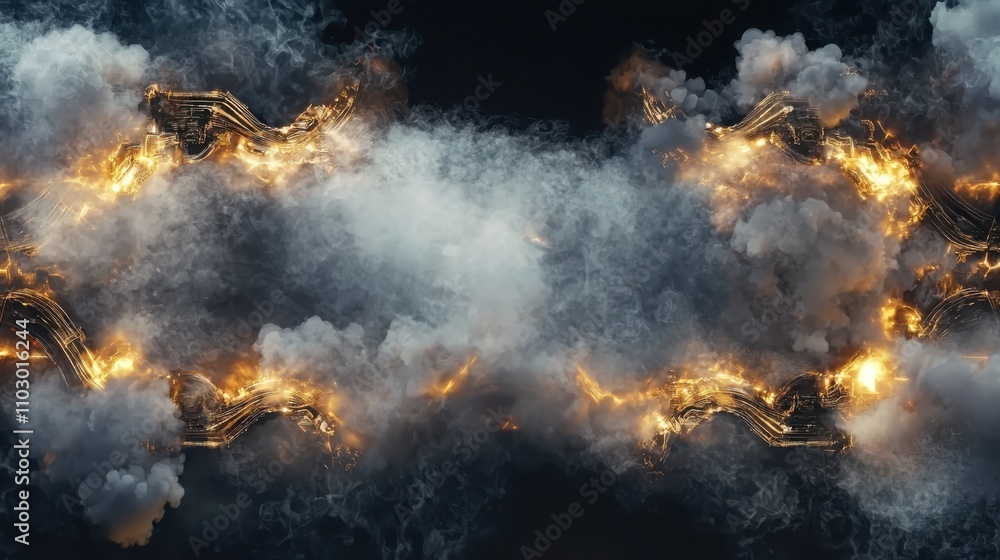 Industrial aesthetic showcase steampunk warehouse digital art smoky ...