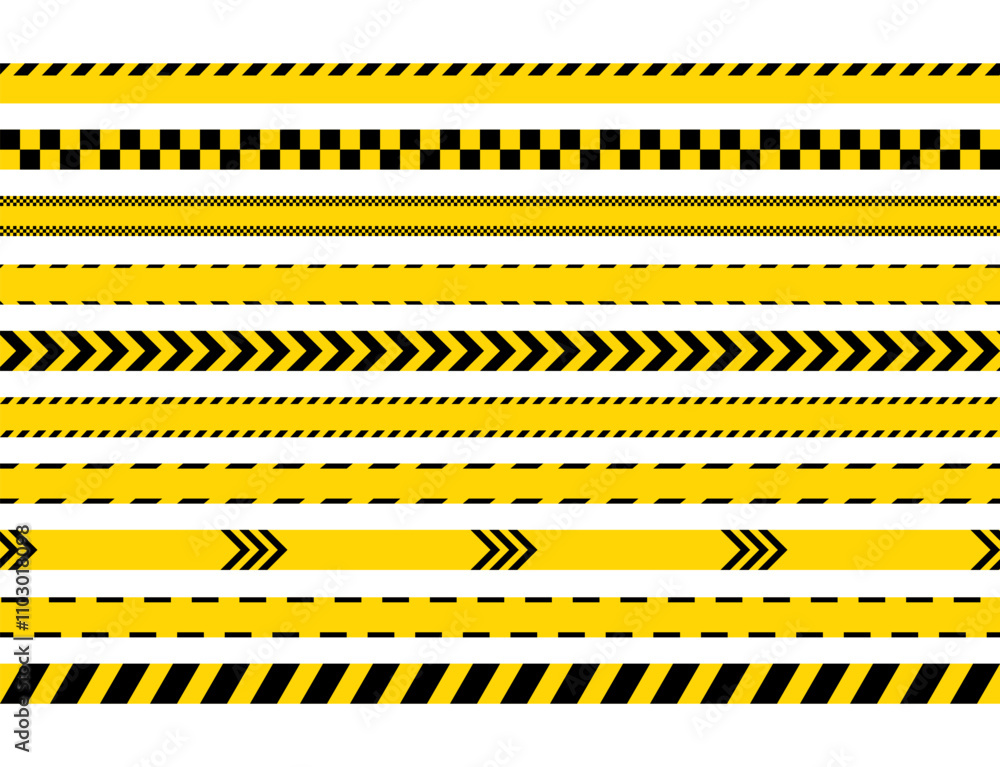 Set of caution bands for work places. Barrier tapes for danger zones ...