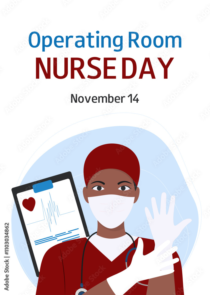 Operating Room Nurse Day. November 14. White background with nurse in ...