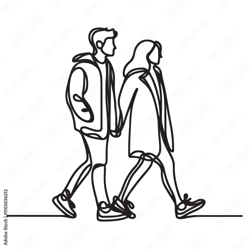 One continuous single hand drawing black line art doodle of a two ...