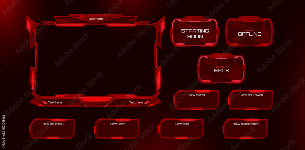 Game stream ui borders set isolated on black background. Vector ...