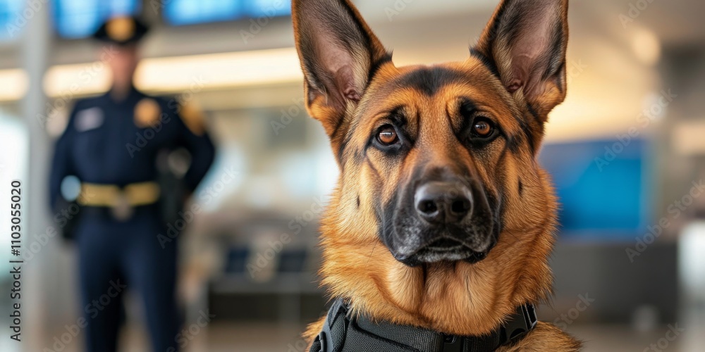 Airport Security K9 Unit Police Dog and Handler Surveillance at Work in ...