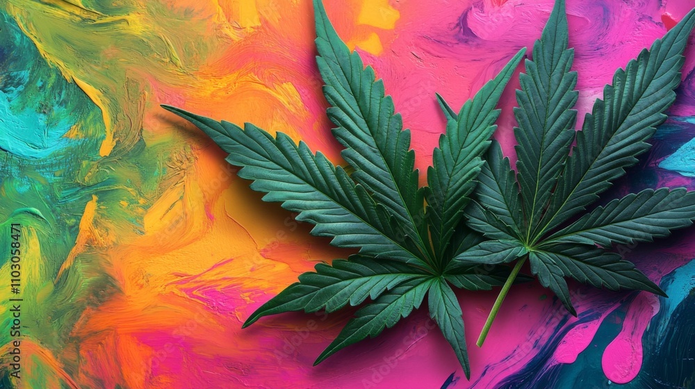 Psychedelic backdrop of vibrant cannabis leaves for 420 celebration ...