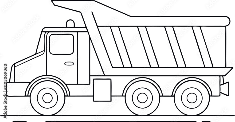 line drawing of dump truck, line art vector illustration Stock Vector ...