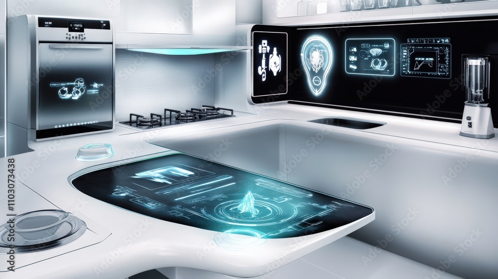 This smart kitchen features seamless technology integration with touch ...