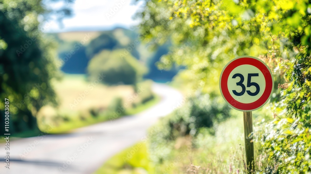 Rural Speed Limit Sign Indicating 35 mph on a Winding Road ...