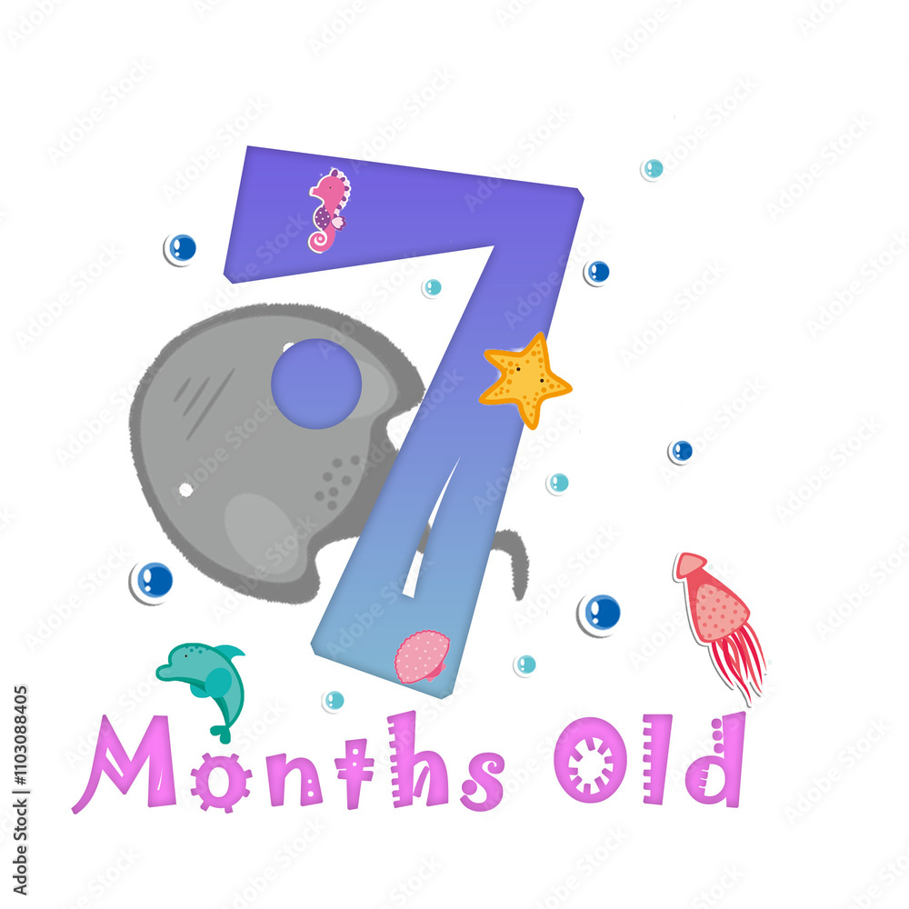 Underwater marine theme baby or pet monthly milestone card. Month ...