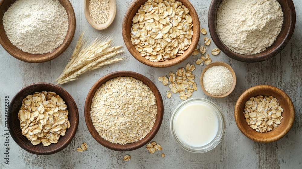 Oat ingredients from dry flakes, flour, whole grains and non dairy ...