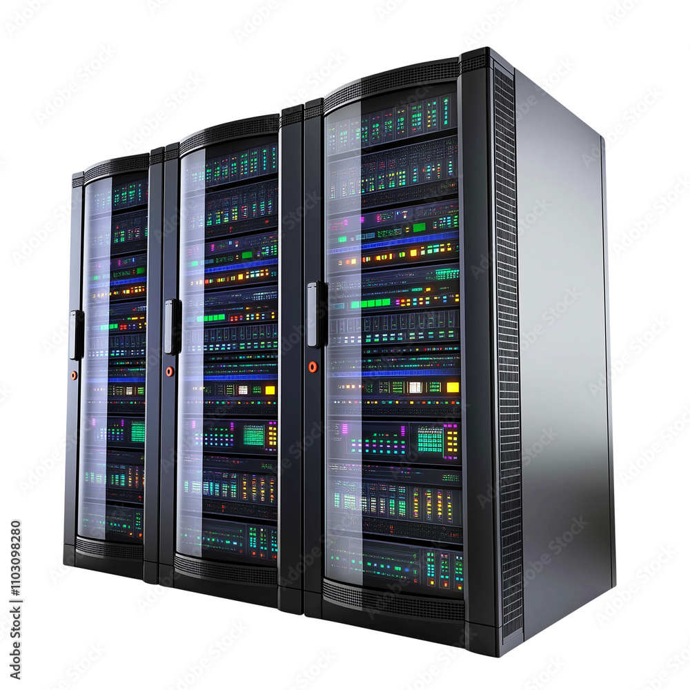server rack with servers isolated on transparent white background ...