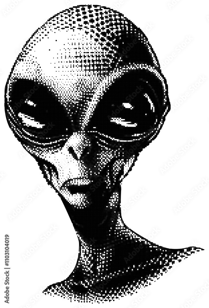 Alien halftone bitmap collage element on transparent background, Alien ...