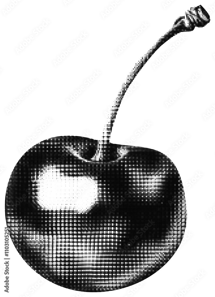 Cherry halftone bitmap collage element on transparent background ...