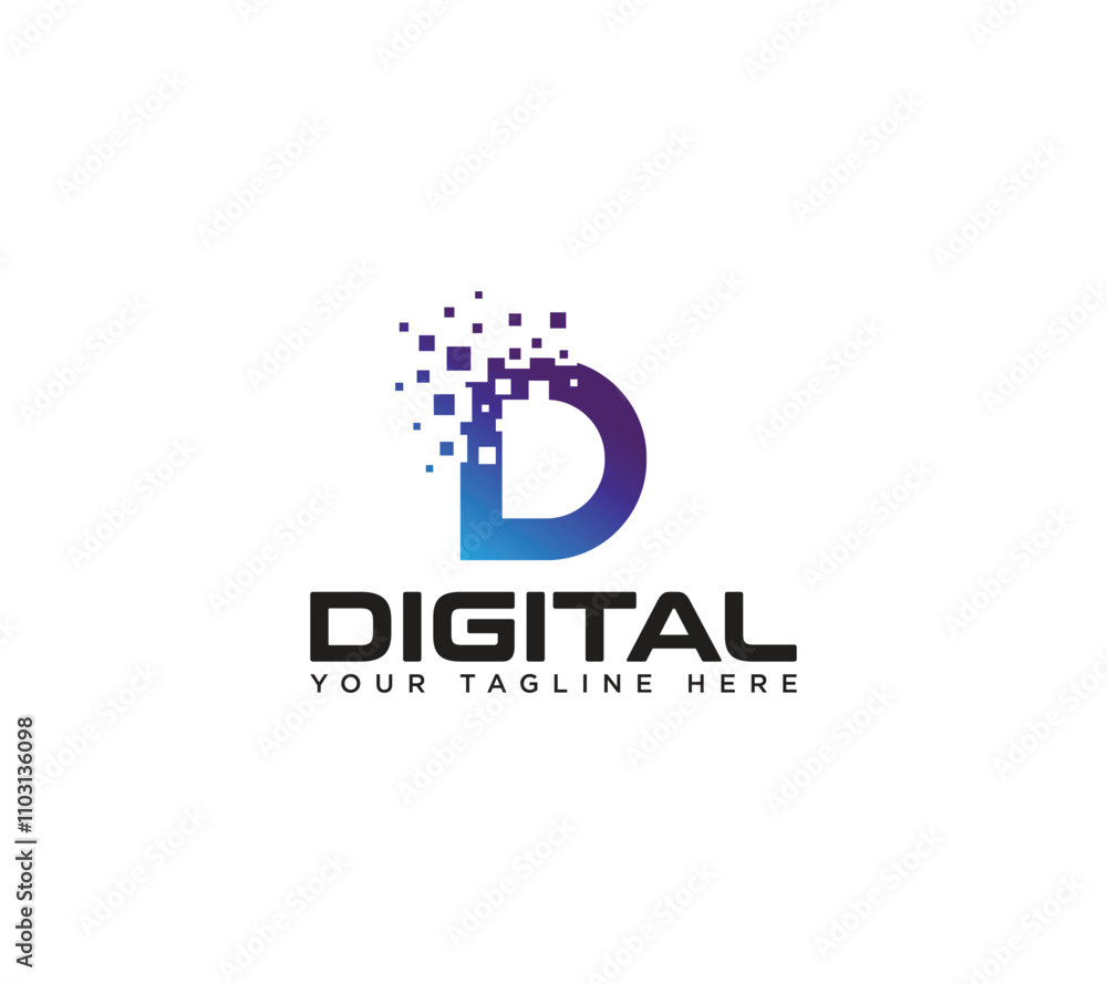 Colorful D letter digital pixel logo icon template for technology ...