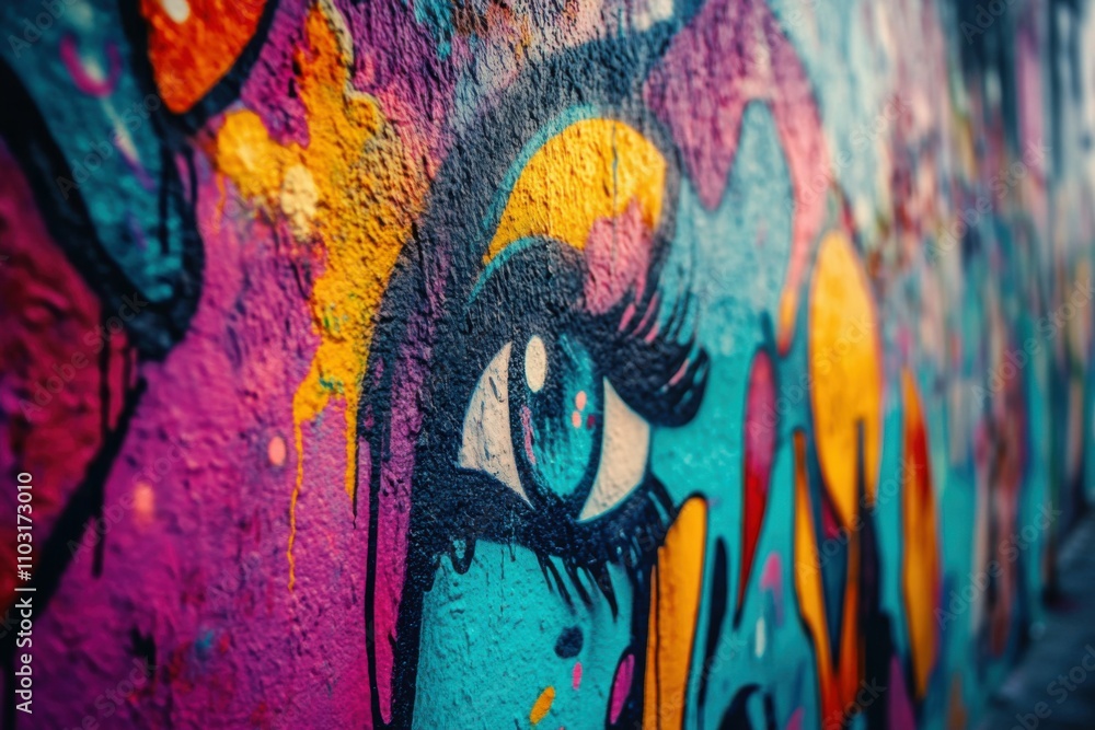 Colorful graffiti wall featuring vibrant street art and expressive ...